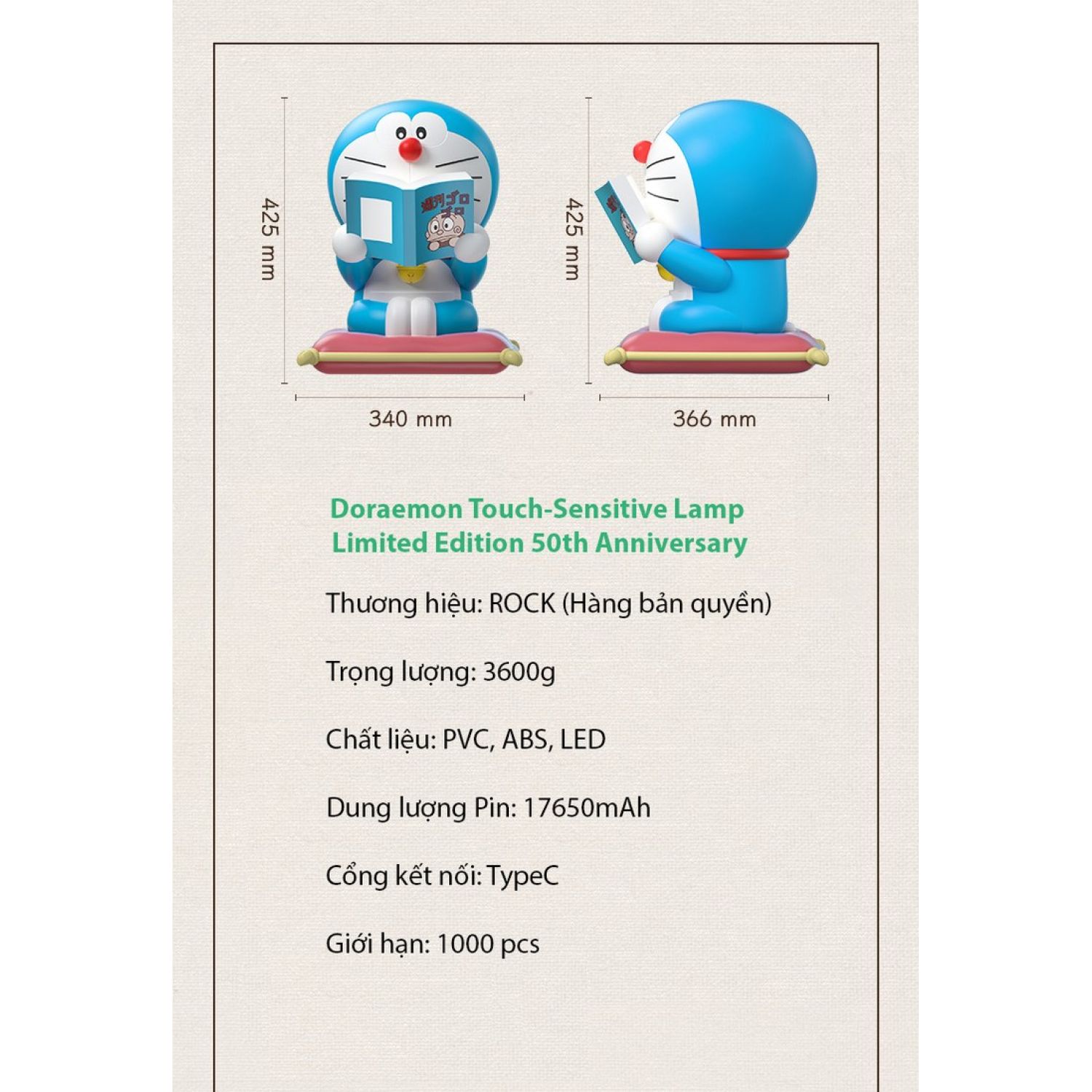 Doraemon Touch-Sensitive Lamp Limited Edition 50th Anniversary